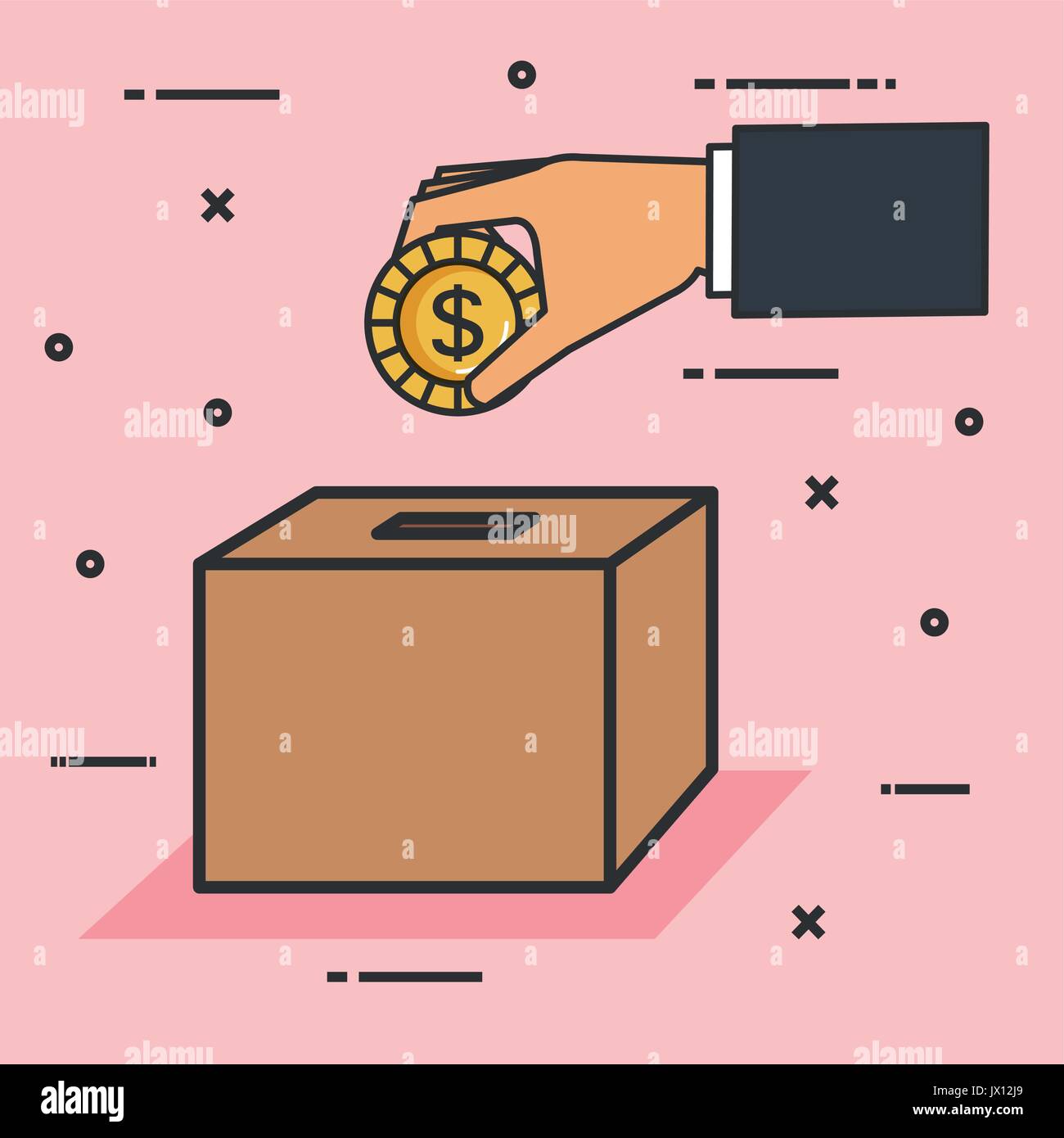 make a donation sign hand pushing coin in box vector illustration Stock ...