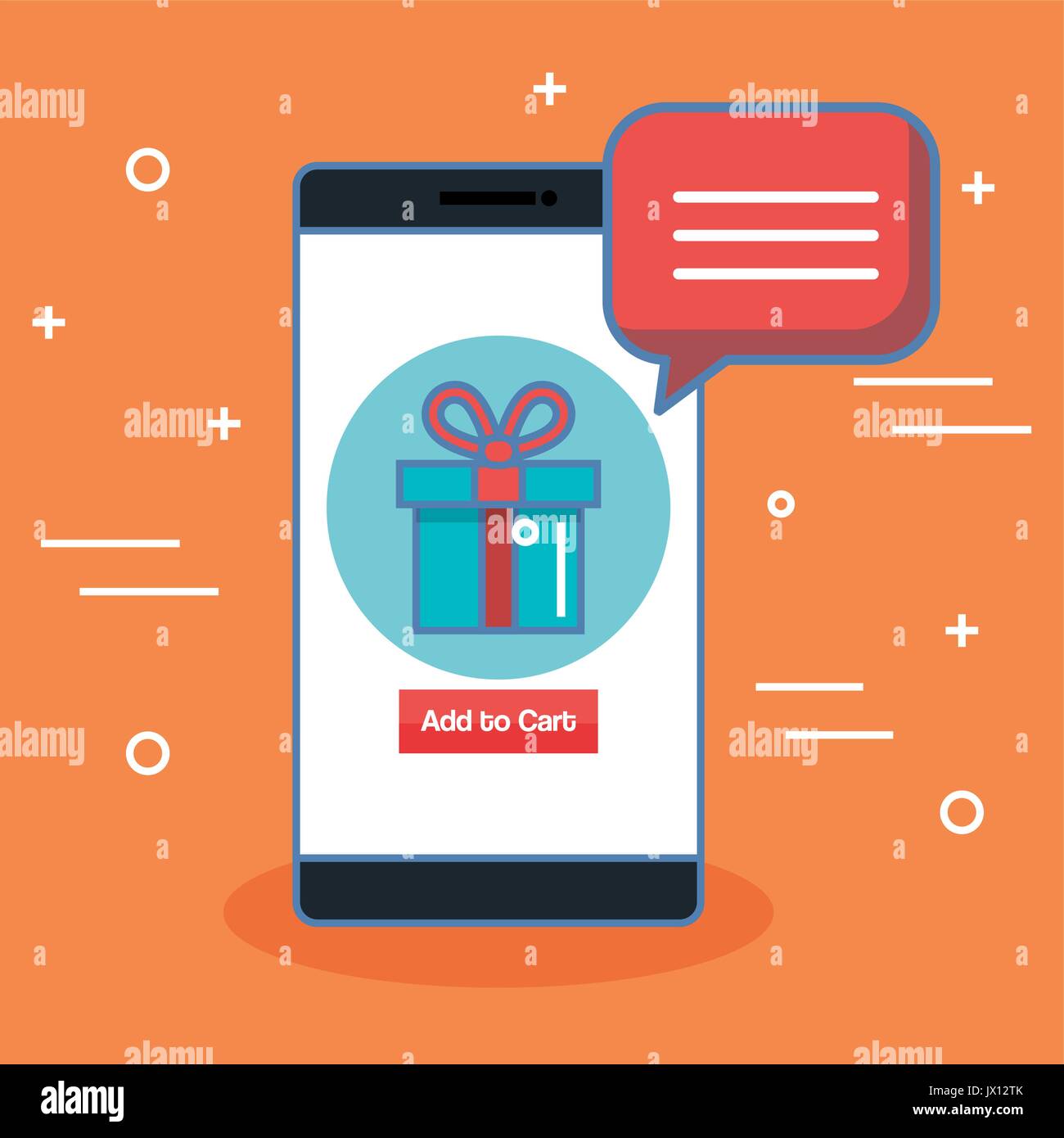 buy now in the cellphone gift bubble speech over orange background ...