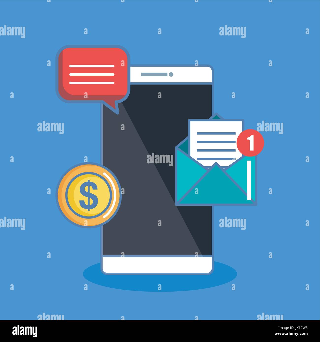 Notification of an incoming email letter to a mobile phone. E-mailing ...