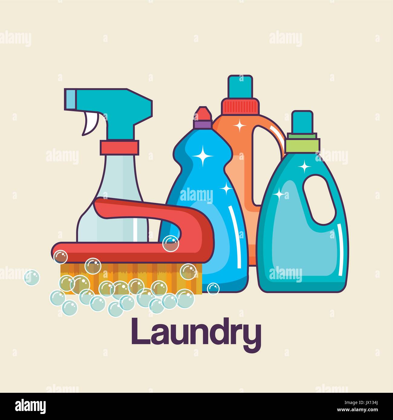 detergents and brush tools laundry and cleaning icon vector ...