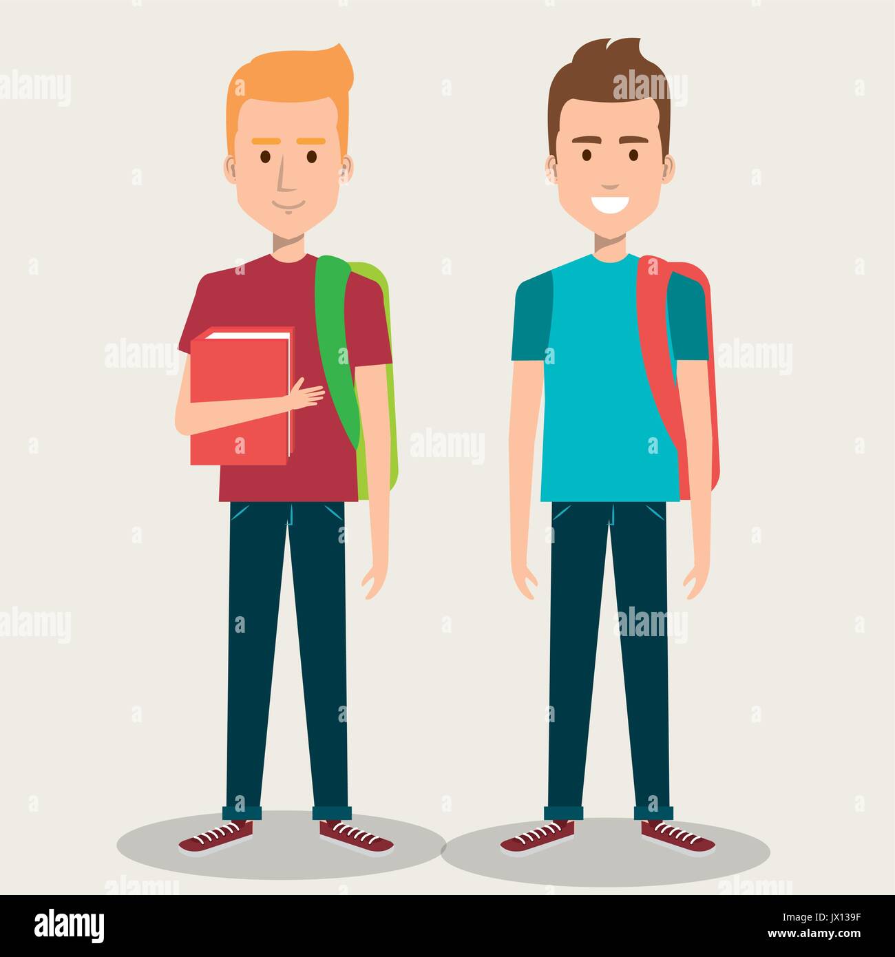 two friendly man students friends together young vector illustration ...