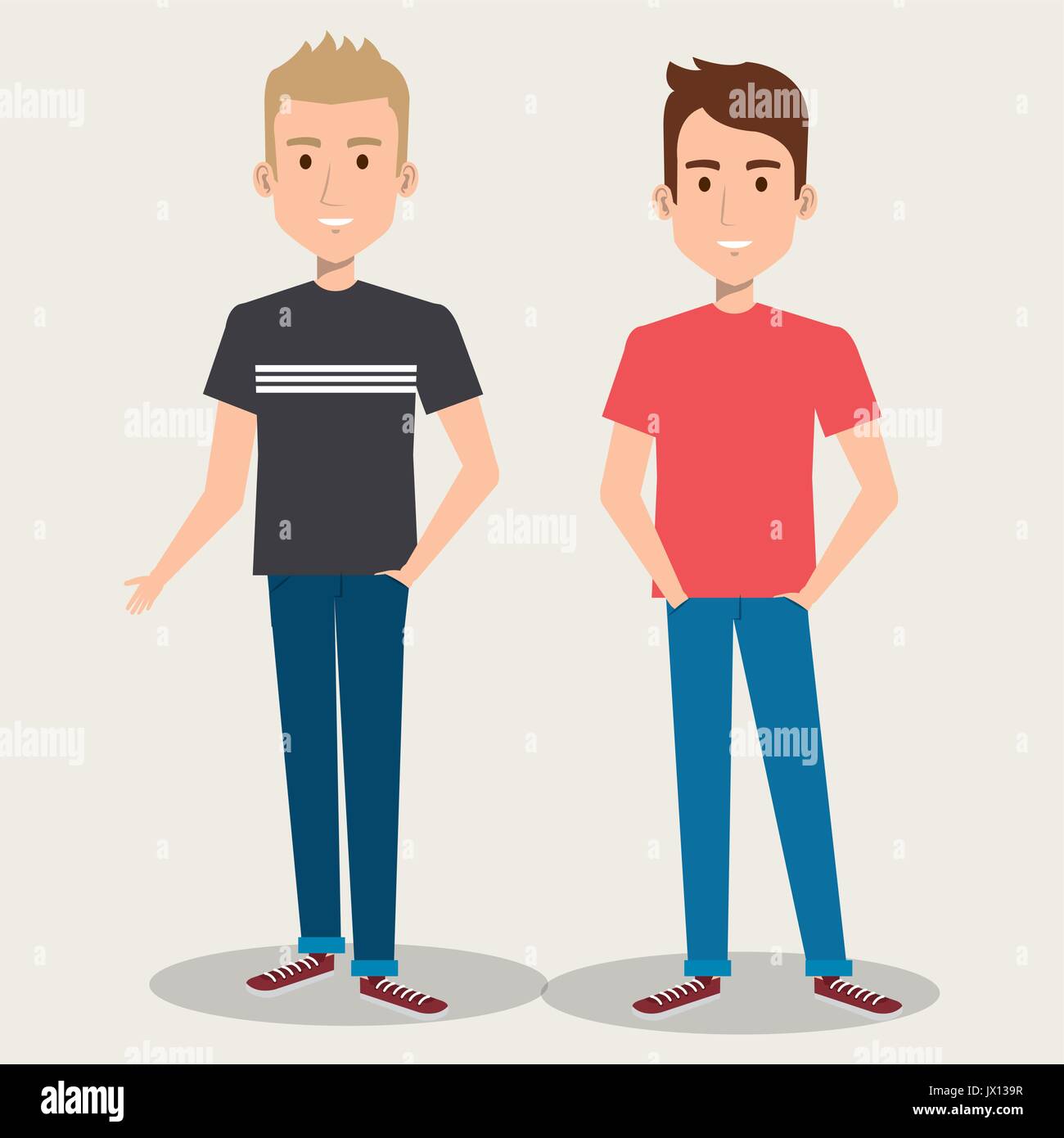 two friendly man students friends together young vector illustration ...