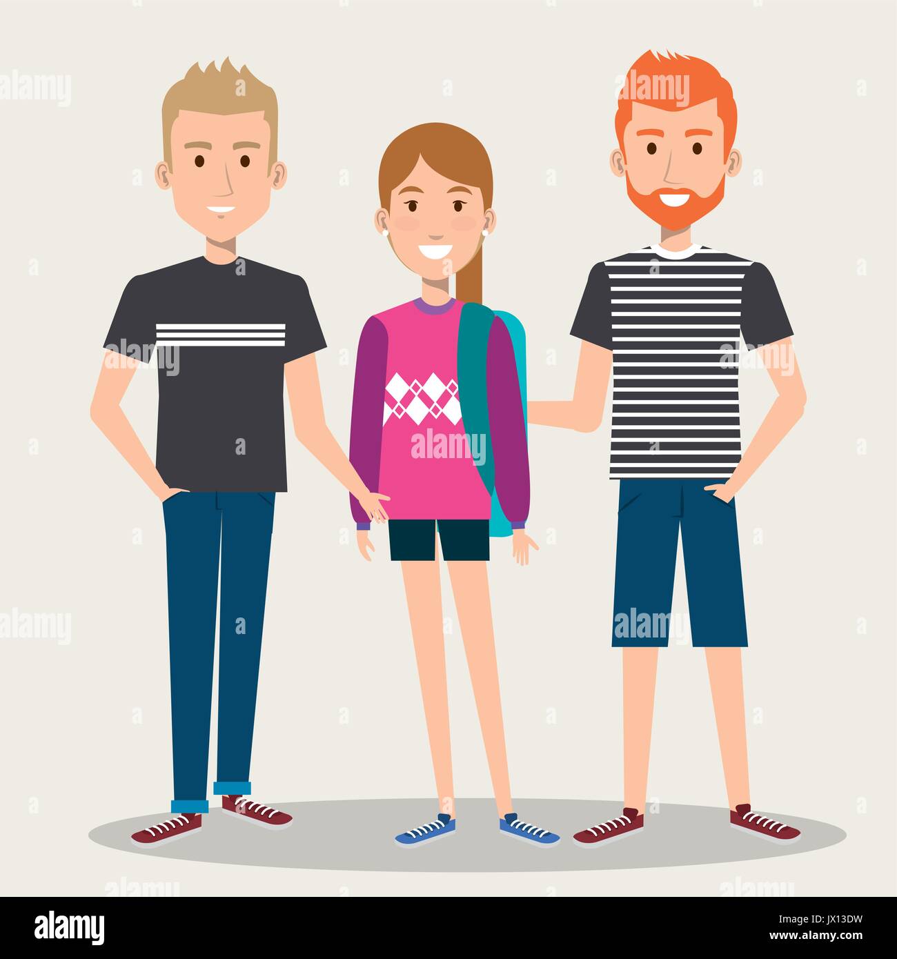 three students school standing together with backpack vector ...