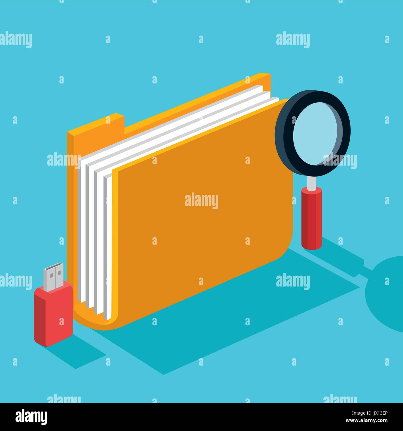 folder file document magnifier with usb device vector illustration ...