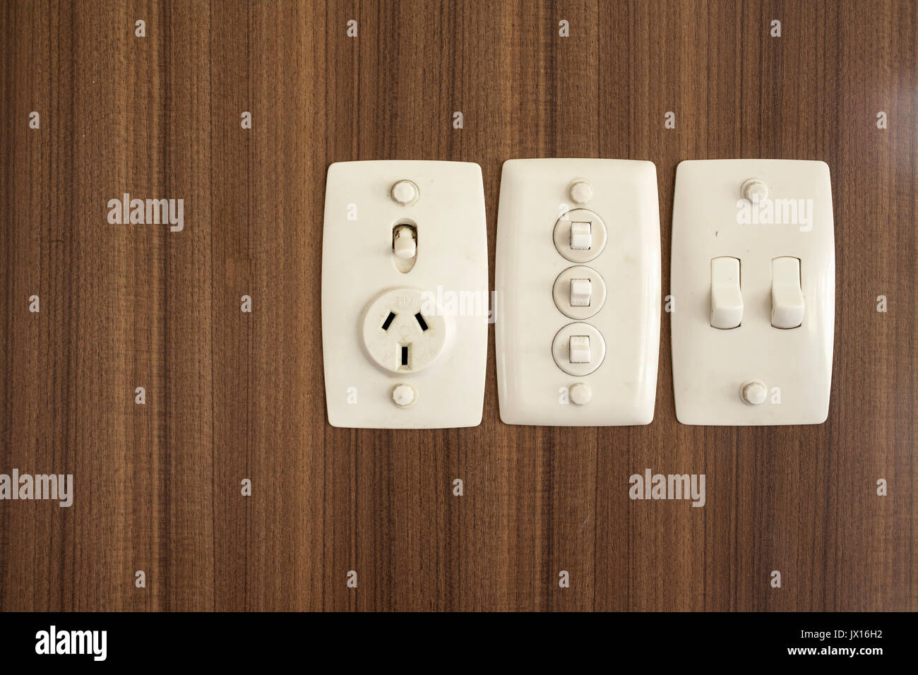 Retro vintage light switches and plug socket Stock Photo - Alamy