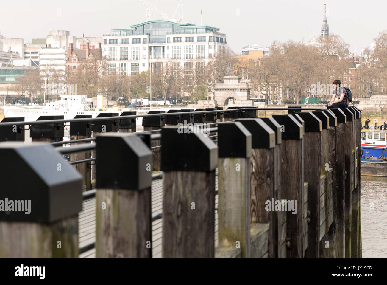 Dock on Thames River, Southbank, London, UK Stock Photo - Alamy