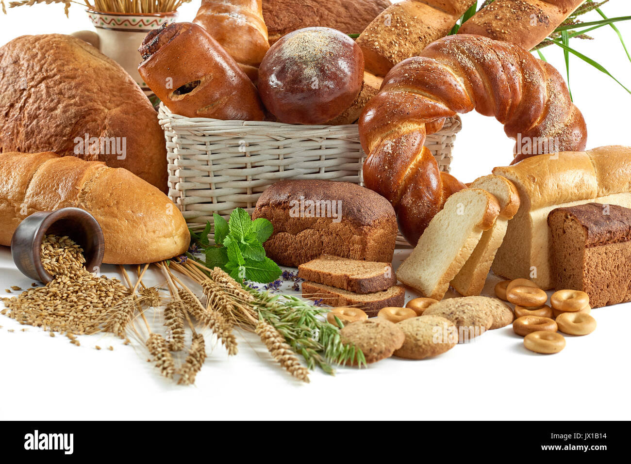 Assorted breads isolated on white Stock Photo - Alamy