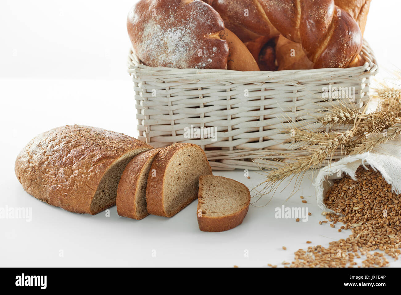 Assorted breads isolated on white Stock Photo - Alamy