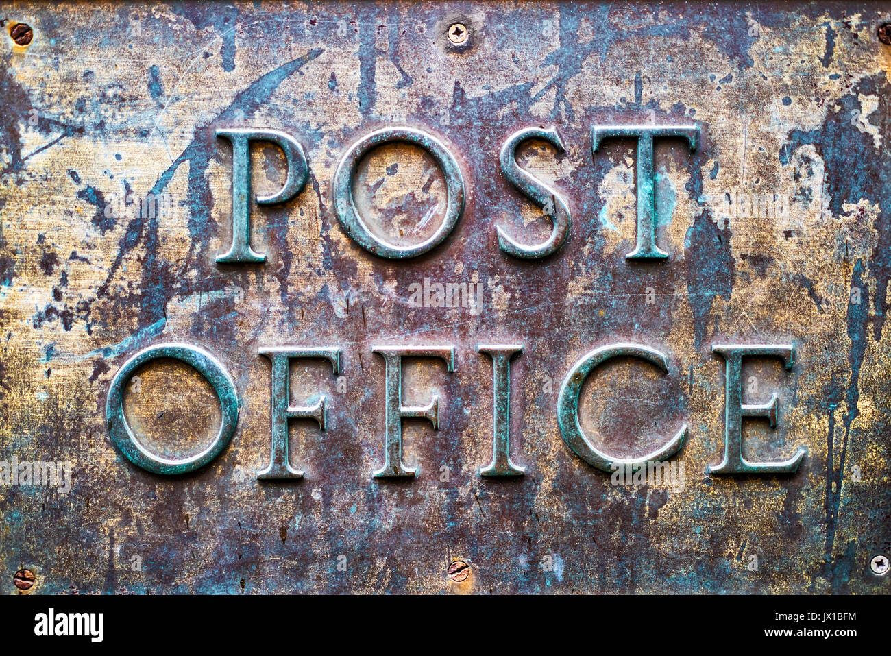 Vintage old retro Post Office sign in metal closeup Stock Photo - Alamy