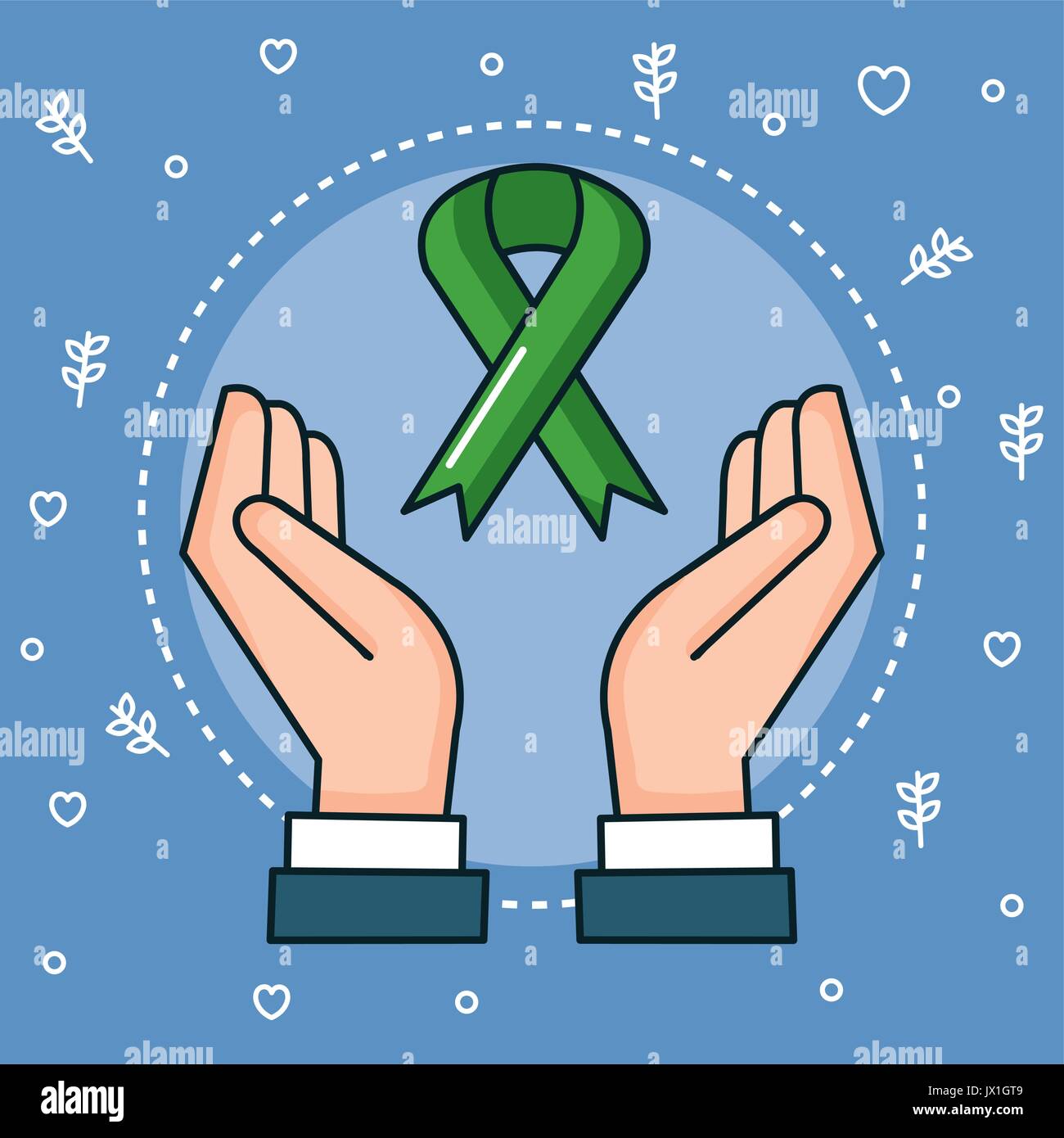 hands holding green ribbon symbol peace vector illustration Stock ...