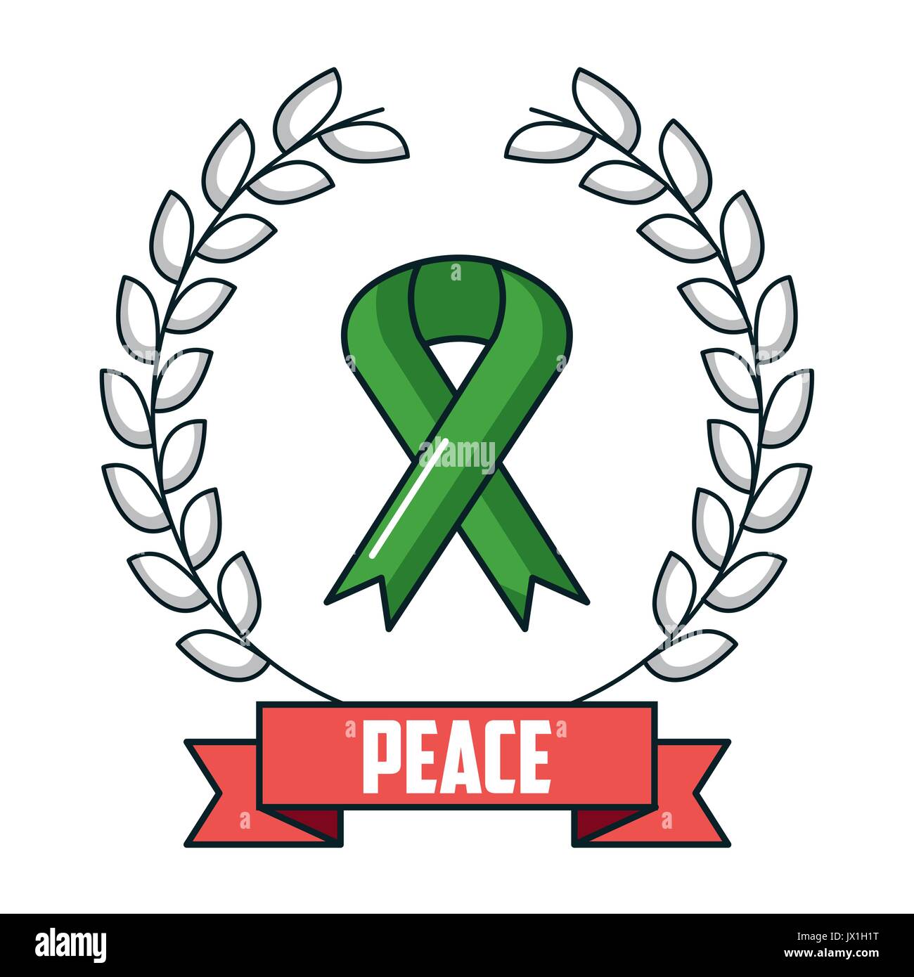 peace poster with green ribbon and branch decoration vector ...