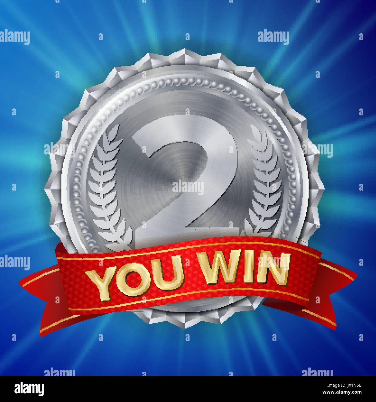 Silver Medal Vector. Silver 2nd Place Badge. Metallic Winner Award. Red ...