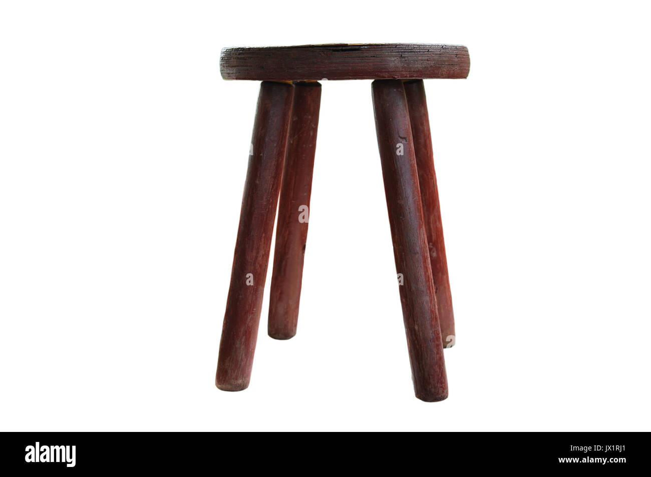 Ancient wooden stool isolated on a white background Stock Photo - Alamy
