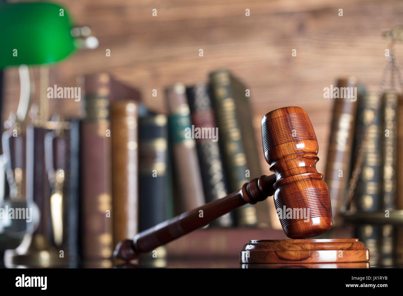 Gavel, books, scales, Themis. Law concept. Place for text Stock Photo ...