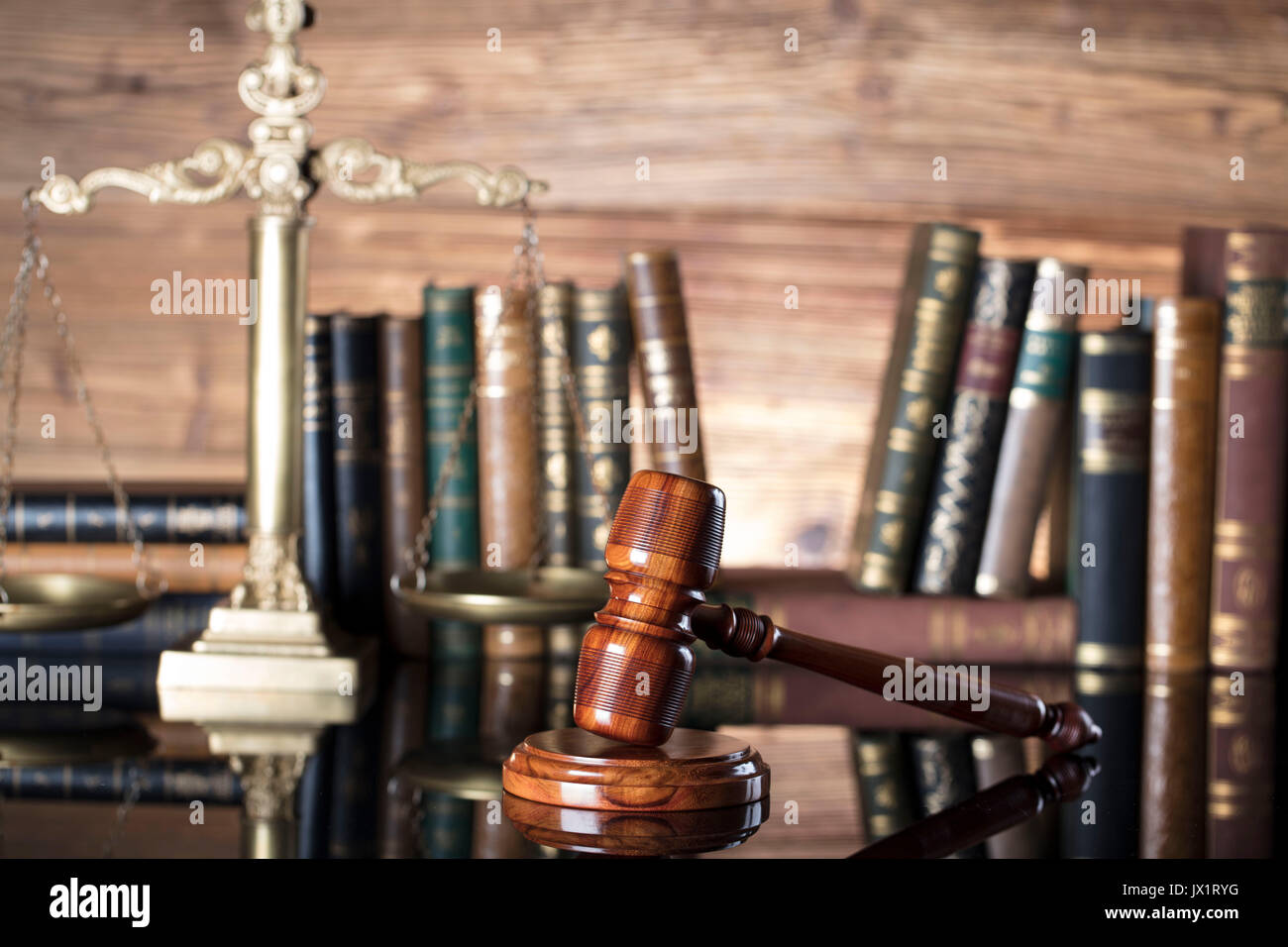 Gavel, books, scales, Themis. Law concept. Place for text Stock Photo ...