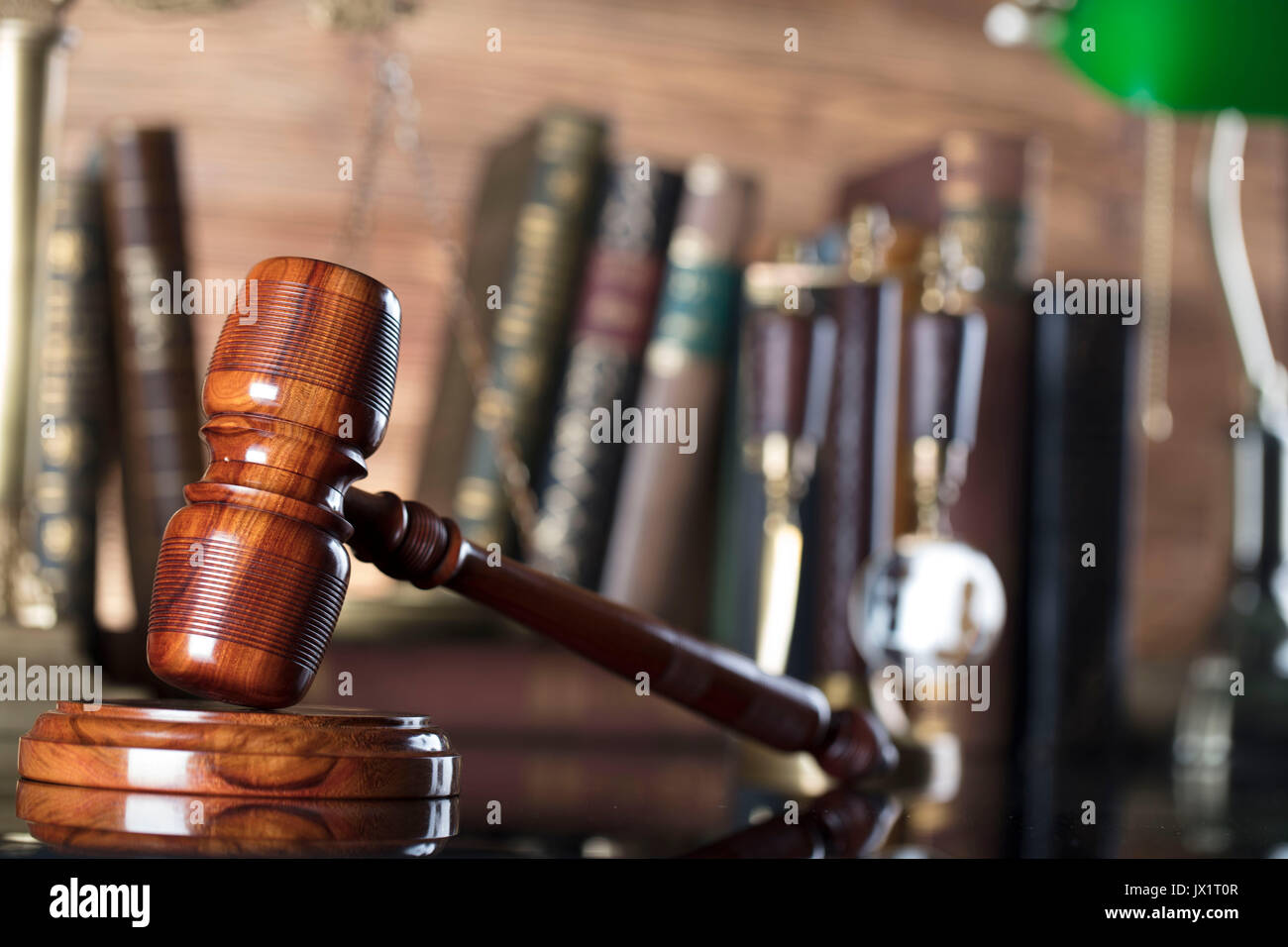 Gavel, books, scales, Themis. Law concept. Place for text Stock Photo ...
