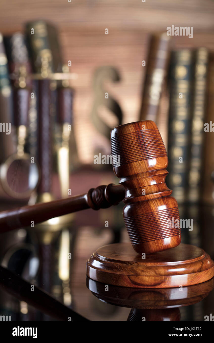 Gavel, books, scales, Themis. Law concept. Place for text Stock Photo ...
