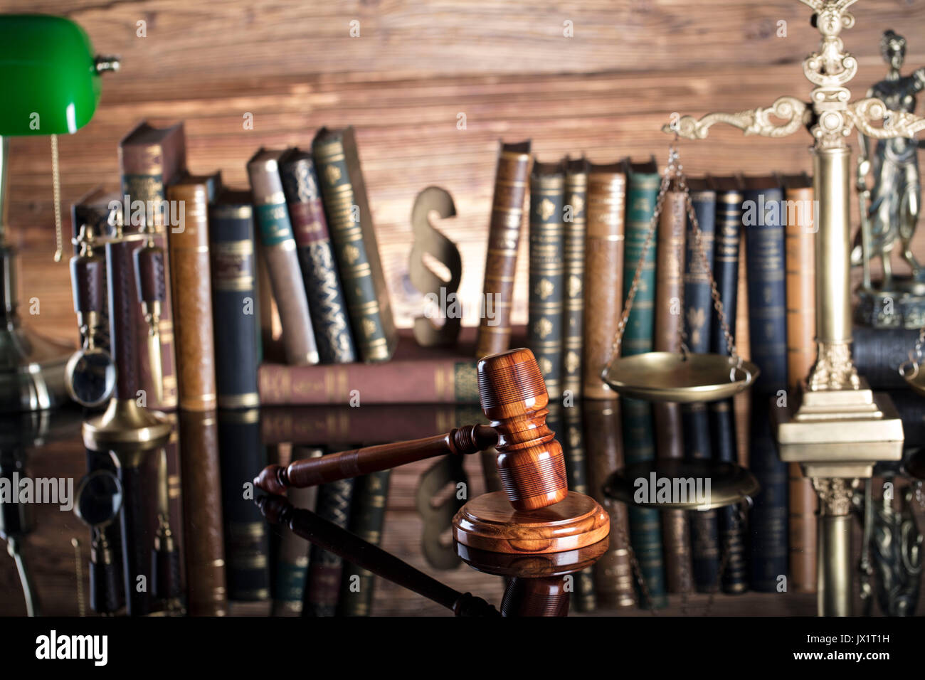Gavel, books, scales, Themis. Law concept. Place for text Stock Photo ...
