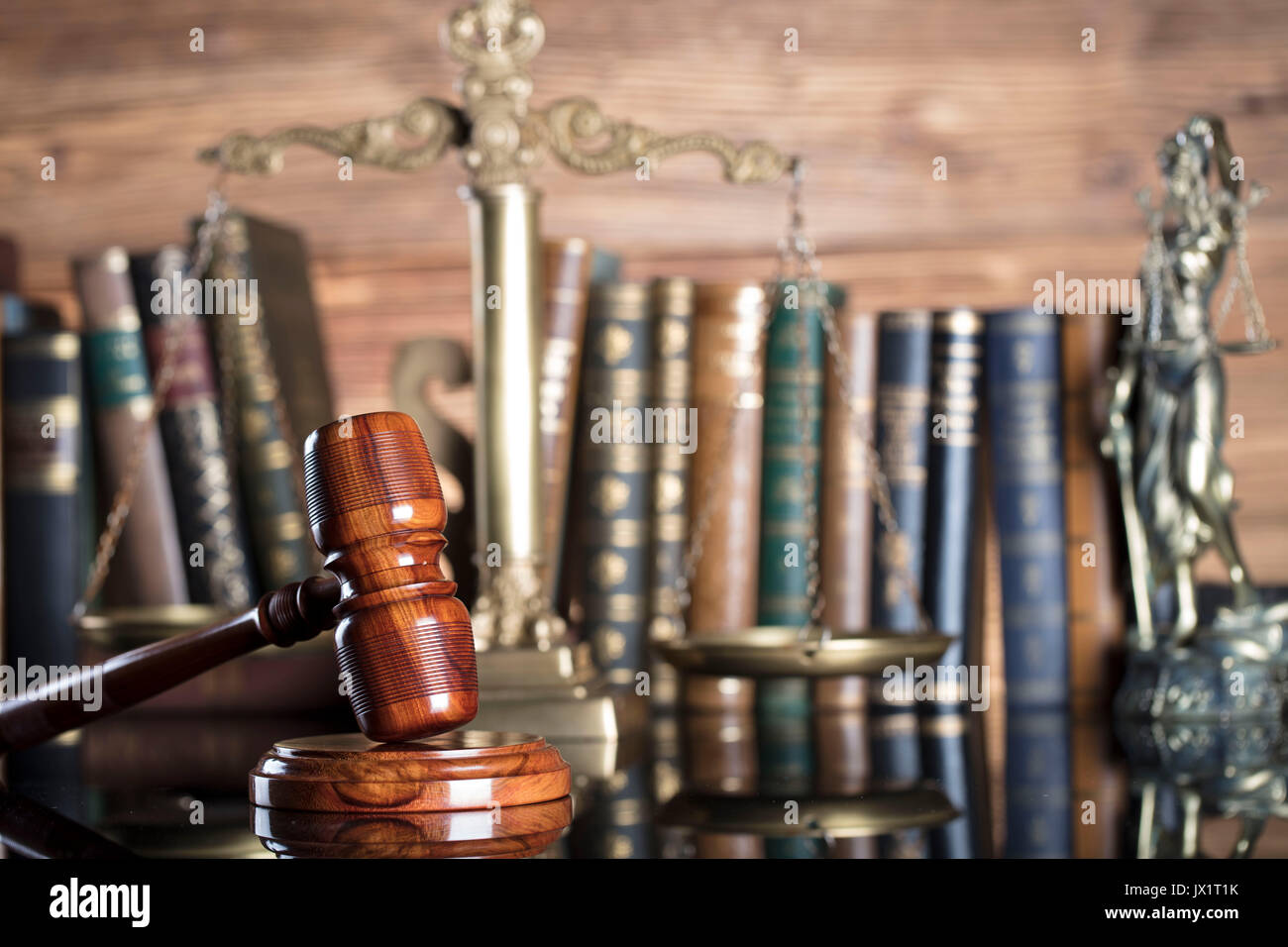 Gavel, books, scales, Themis. Law concept. Place for text Stock Photo ...