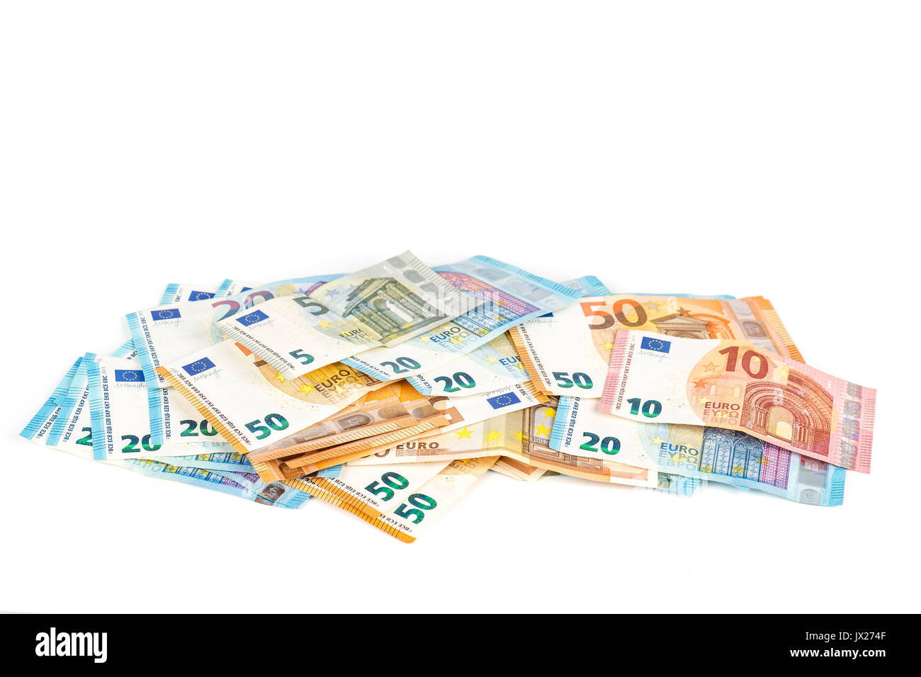 European union currency euro banknotes bills background. 2, 10, 20 and ...