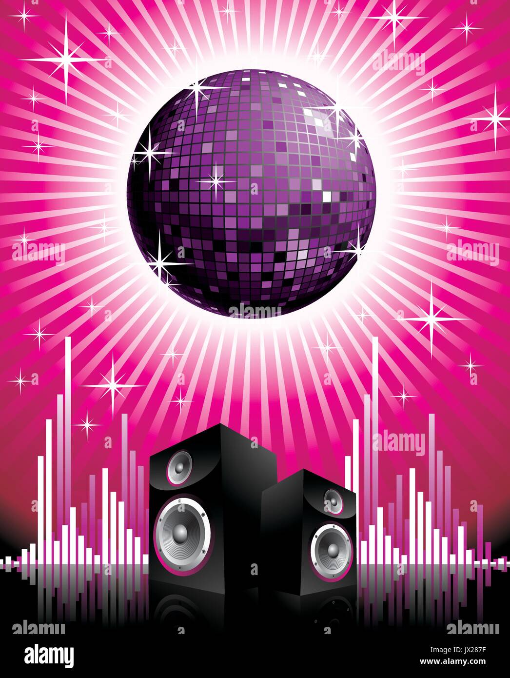 vector illustration for musical theme with speakers and disco ball on ...