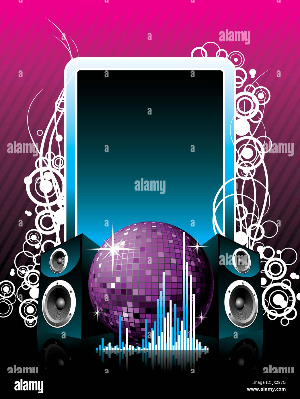 vector illustration for musical theme with speakers and disco ball on ...