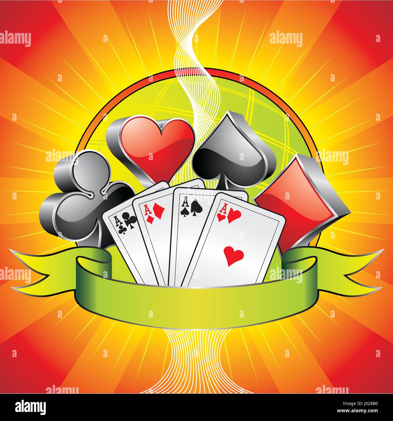 Gambling illustration with 3d casino symbols, cards and ribbon Stock ...