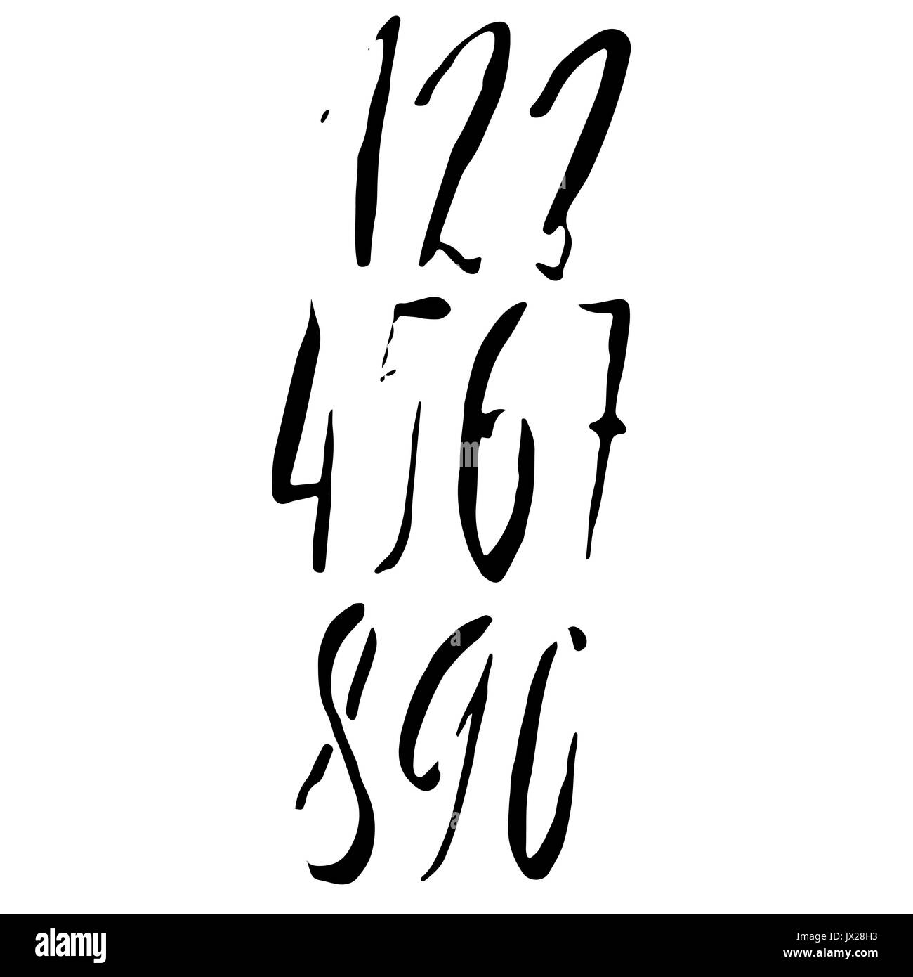 Set of calligraphic ink numbers. Dry brush lettering. Vector ...
