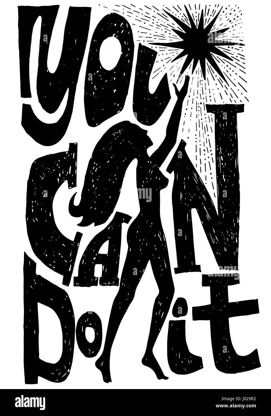 Philosophy poster with inscription. Girl holding a star. Hand drawn ...