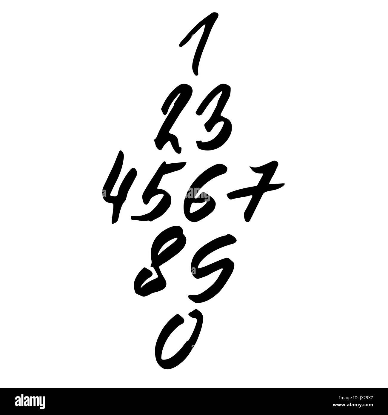 Set of calligraphic ink numbers. Dry brush lettering. Vector ...