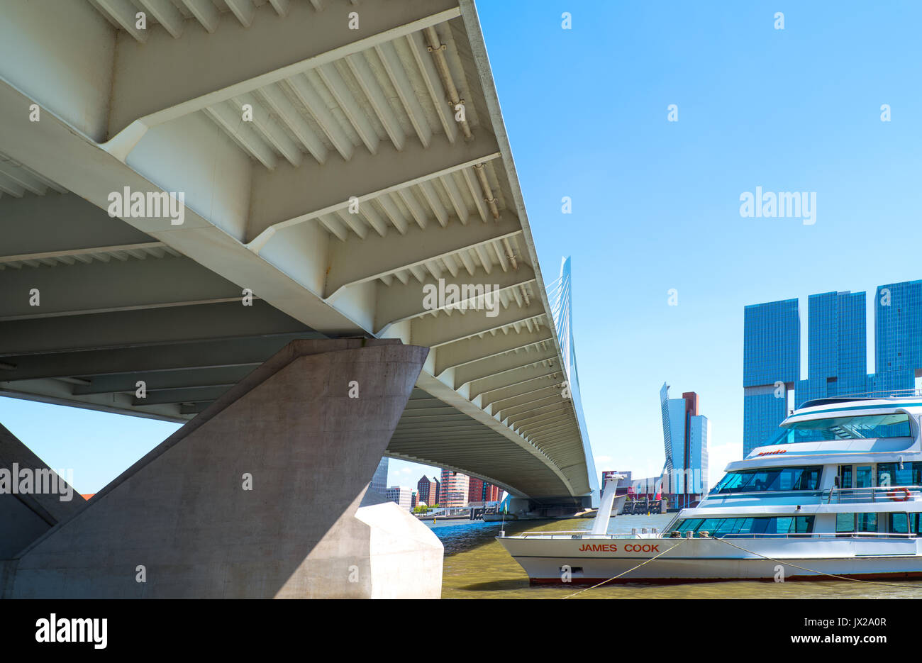 Tour boat under the erasmus bridge on the maas river hi-res stock ...