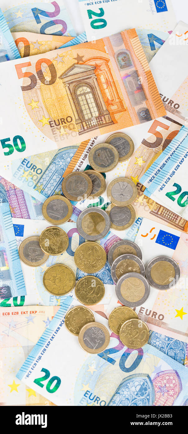 Money euro coins and banknotes bills. European currency money ...