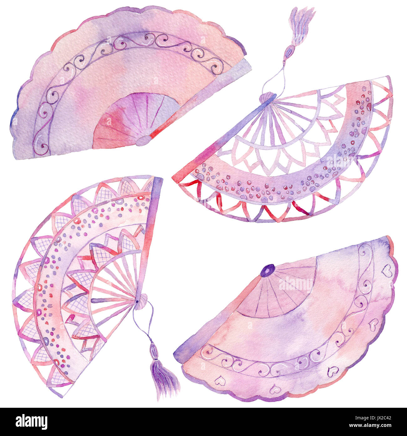 Watercolor hand drawn painting artwork beautiful fan Stock Photo - Alamy