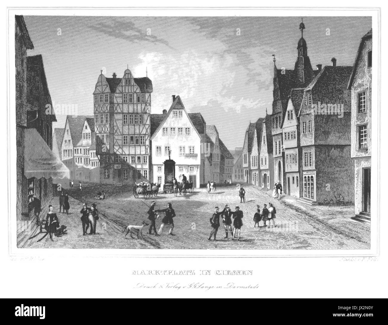 Marktplatz in Giessen (gezeichnet von P Weber Stock Photo - Alamy