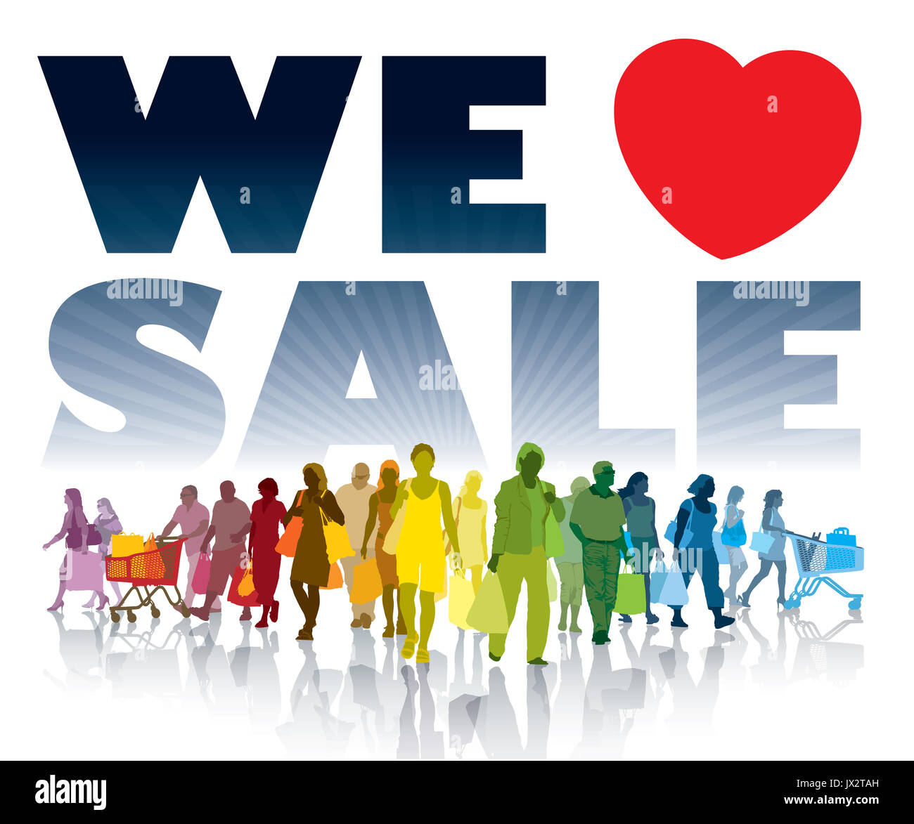 Colorful crowd of people with shopping bags in a shop Stock Photo - Alamy