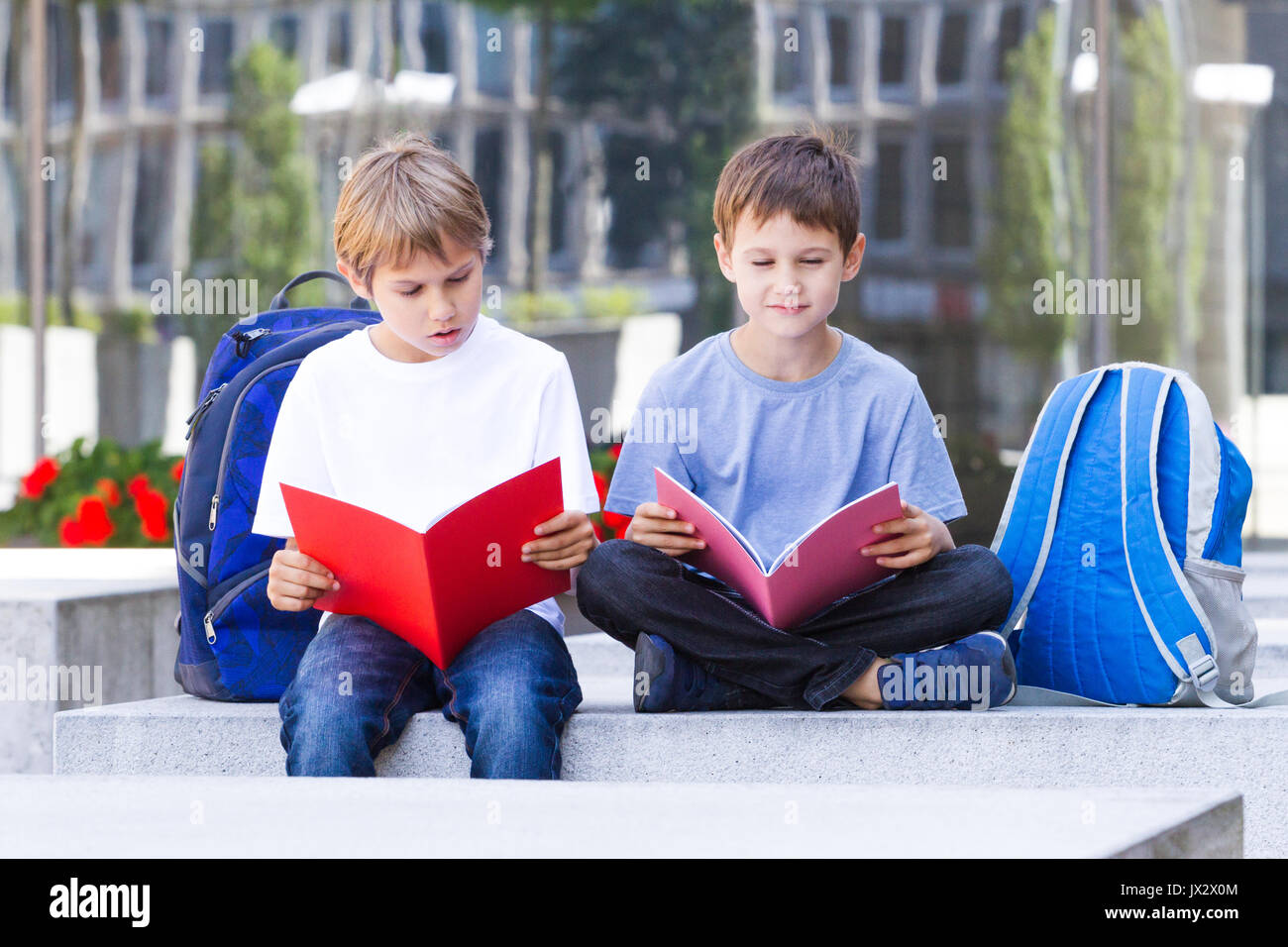 Children learning new language outdoors Stock Photo - Alamy