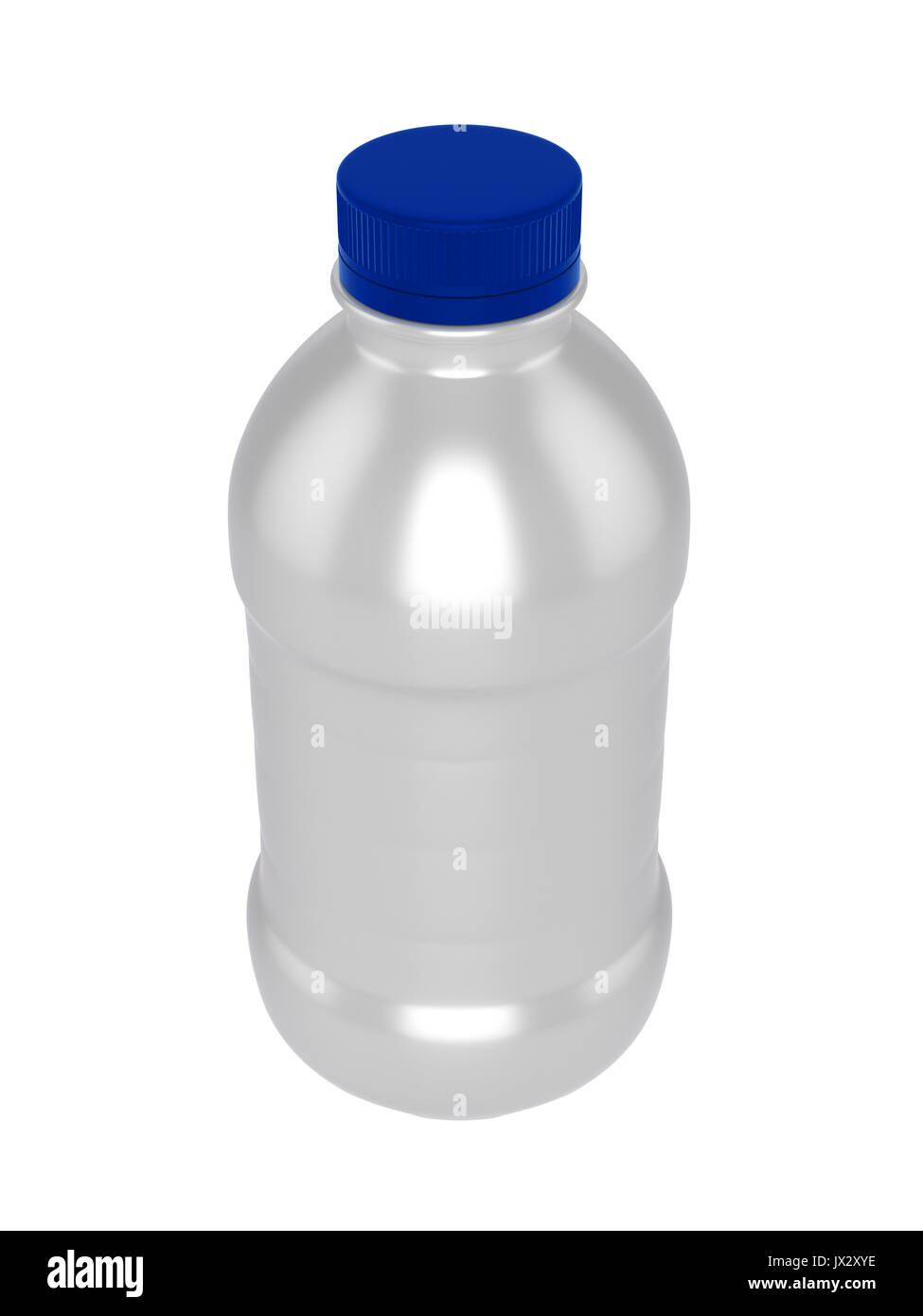 3D realistic render of template plastic bottle milk, Blue lid. Isolated ...
