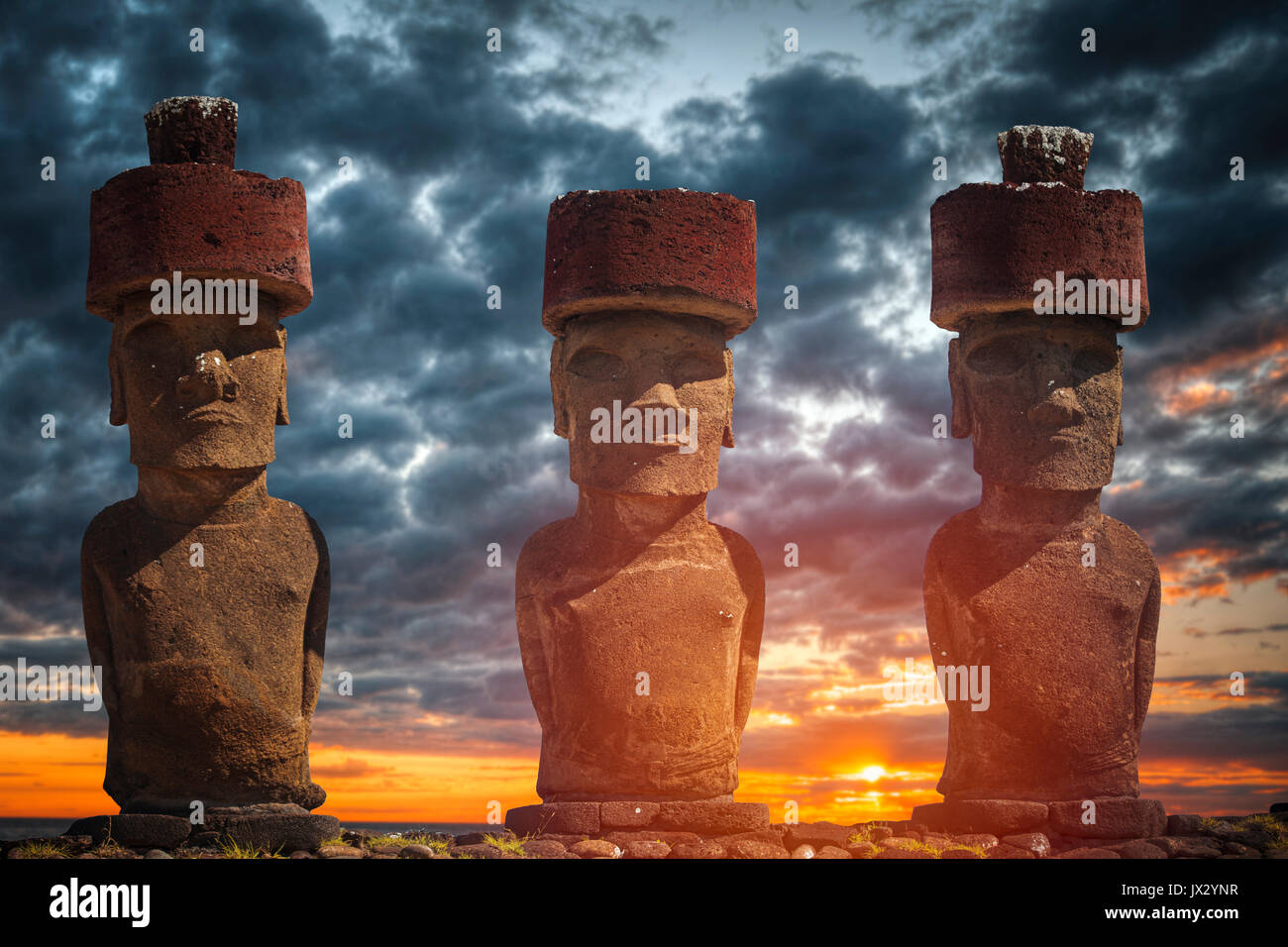 A statue on Easter Island or Rapa Nui in the southeastern Pacific, the ...
