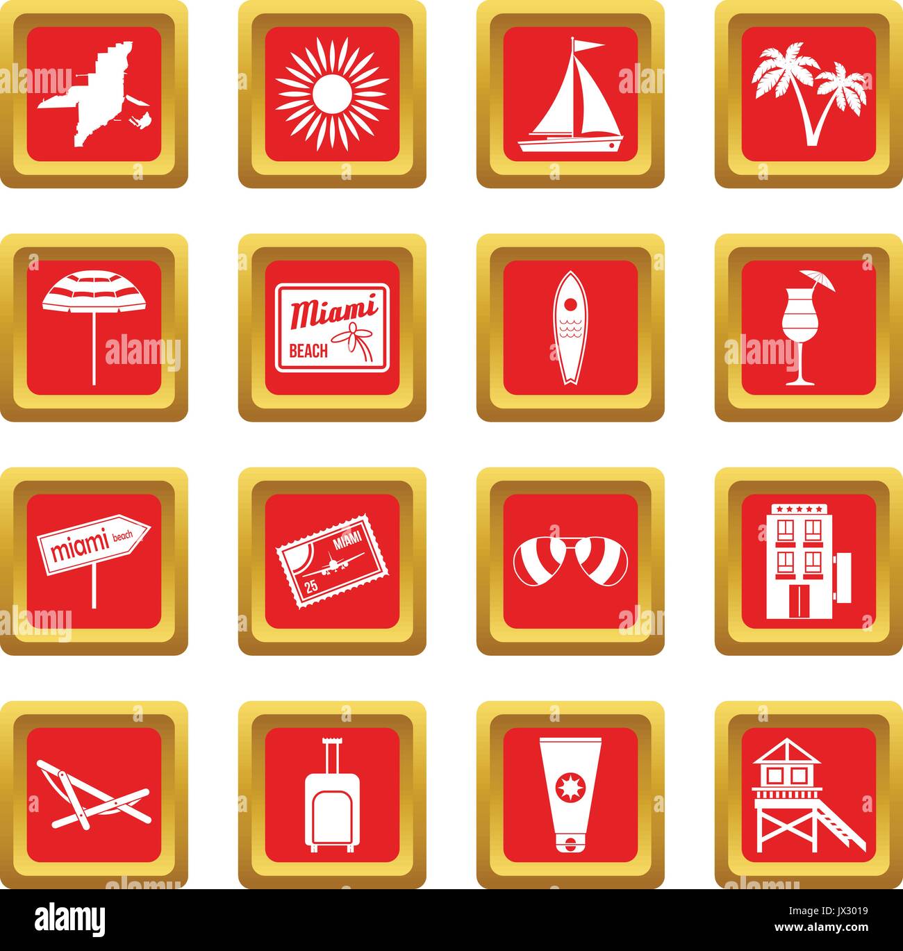 Miami icons set red Stock Vector Image & Art - Alamy