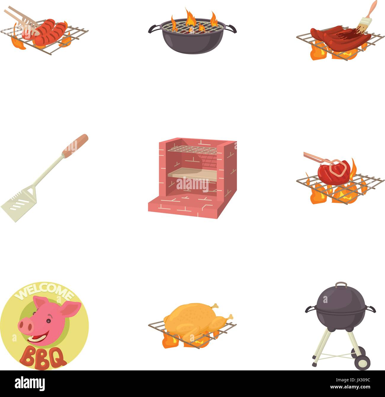 BBQ party icons set, cartoon style Stock Vector Image & Art - Alamy