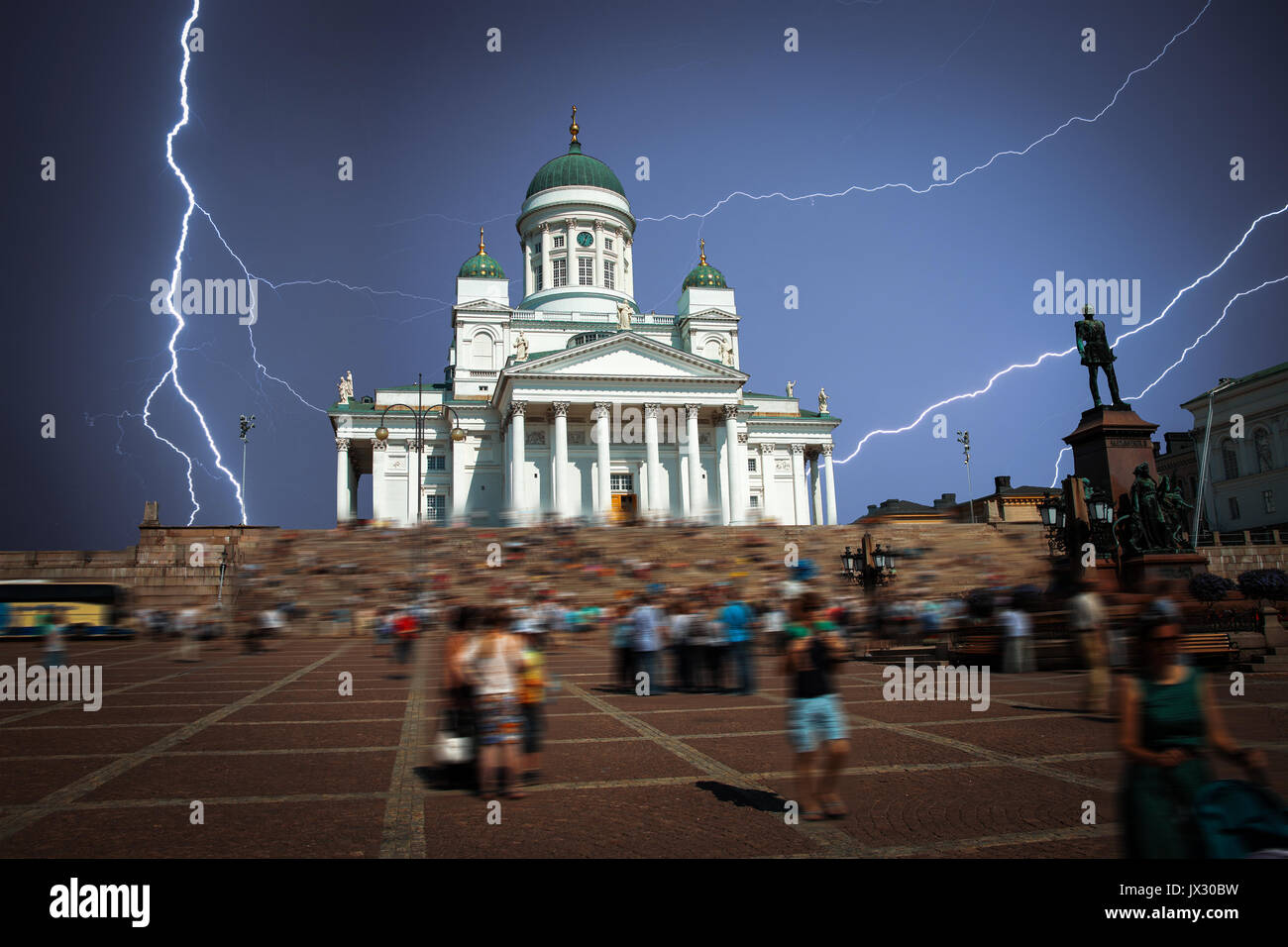 Assumption Cathedral in Helsinki. Finland. Powerful lightning strike ...