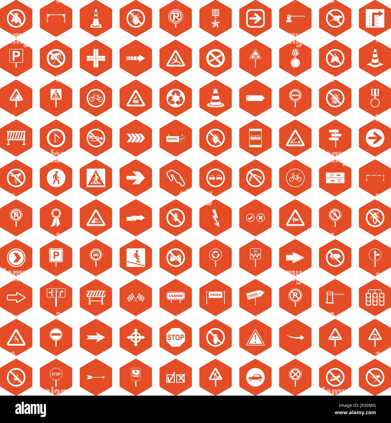100 road signs icons hexagon orange Stock Vector Image & Art - Alamy