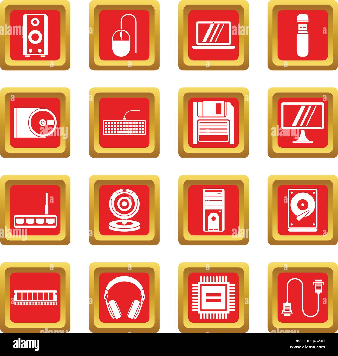 Computer icons set red Stock Vector Image & Art - Alamy