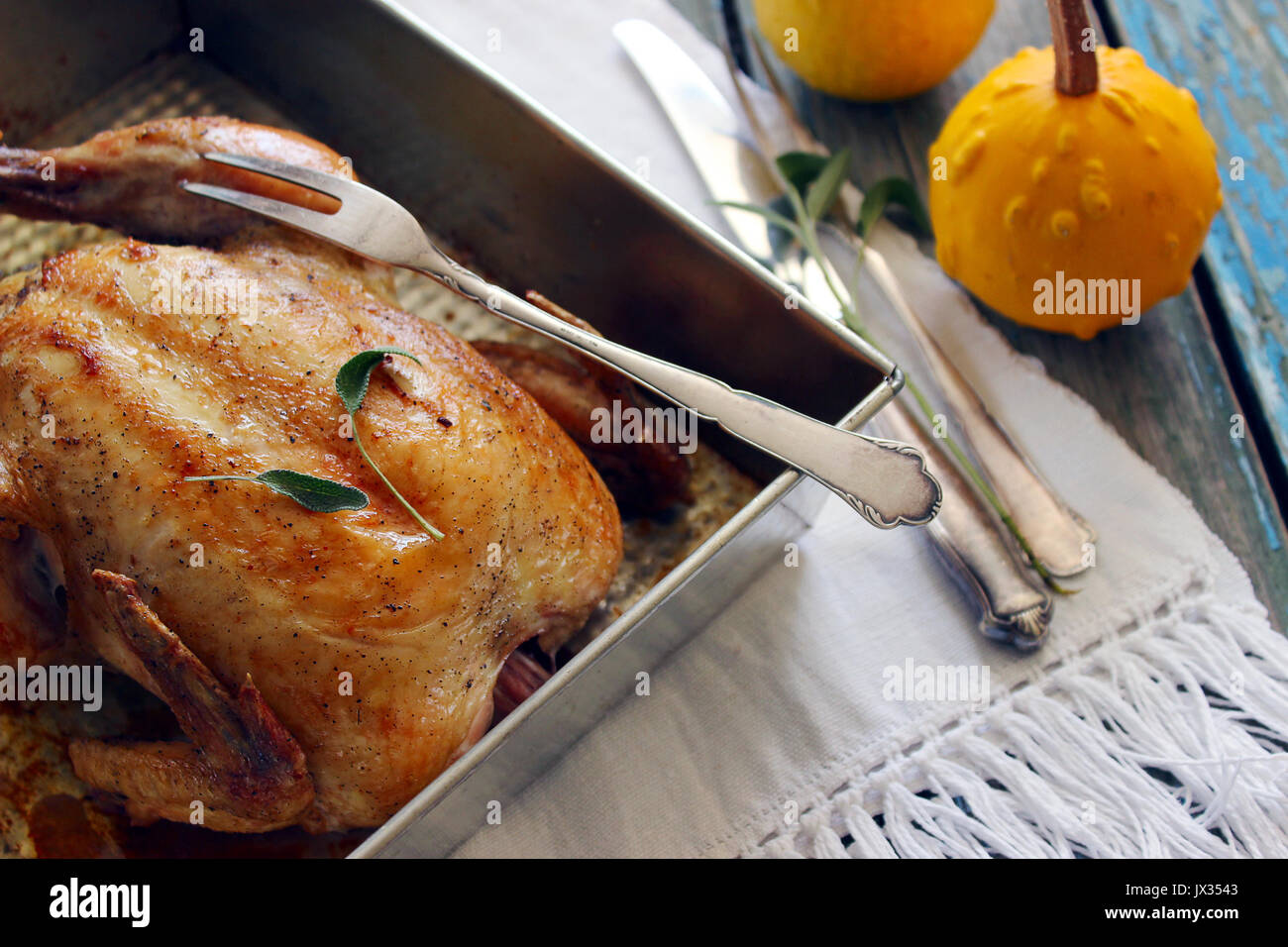 Chicken. Baked chicken in iron form Stock Photo - Alamy