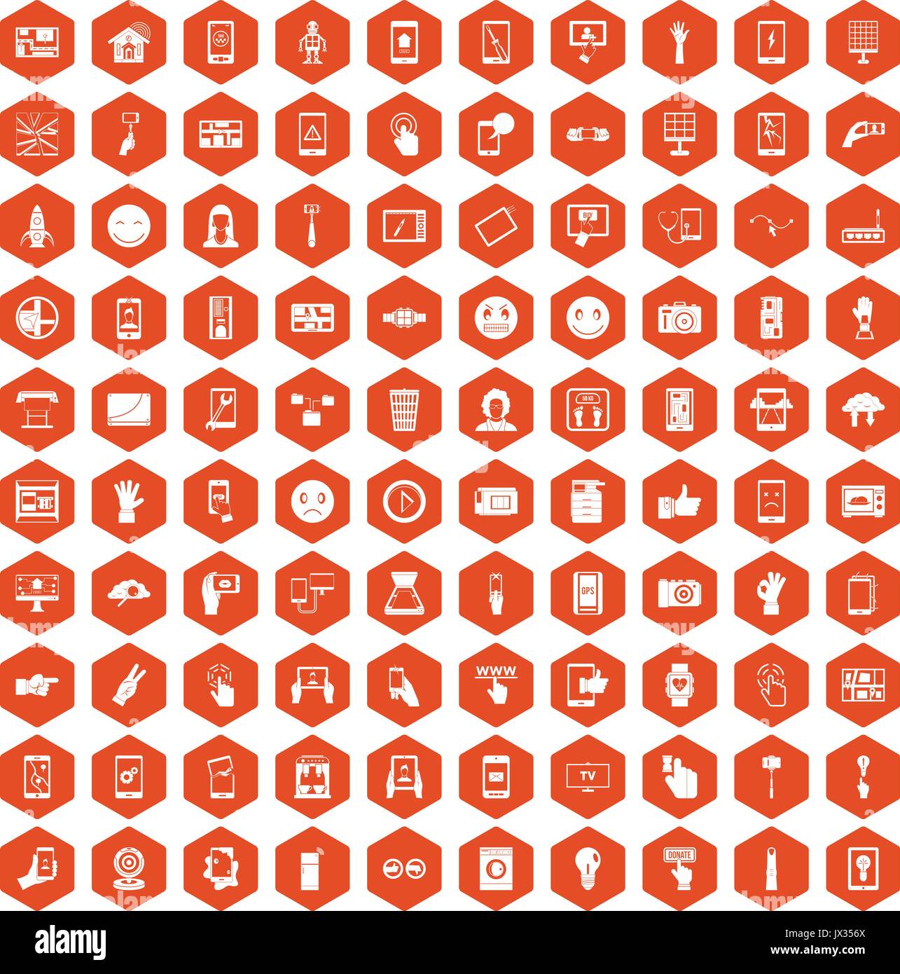 100 touch screen icons hexagon orange Stock Vector Image & Art - Alamy