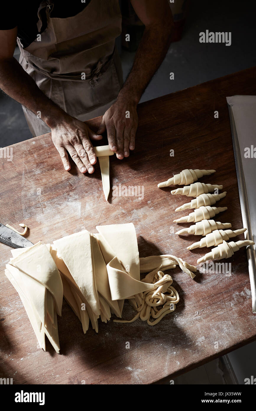 French Baker Rolling Croissants Stock Photo Alamy
