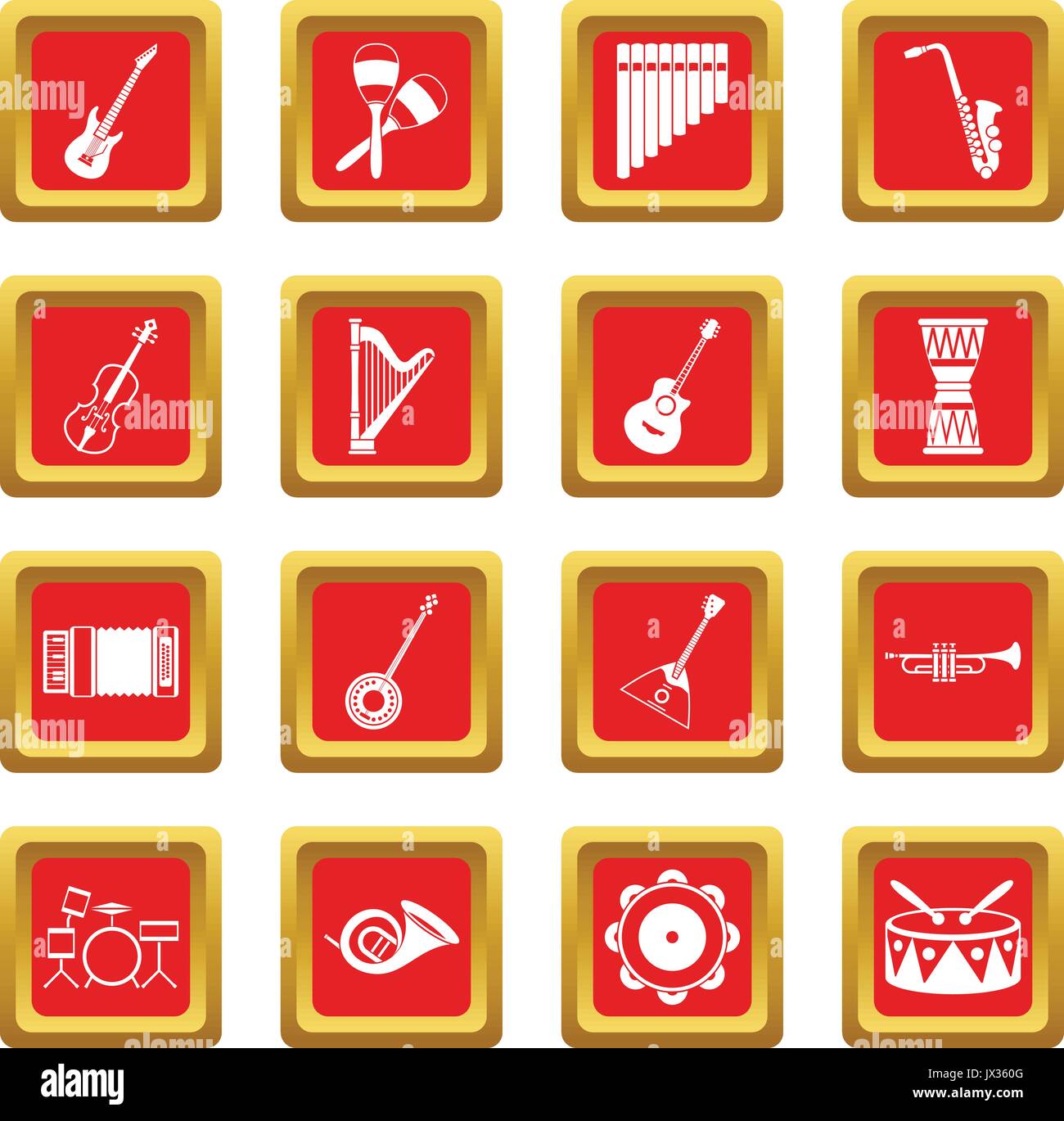 Musical instruments icons set red Stock Vector Image & Art - Alamy