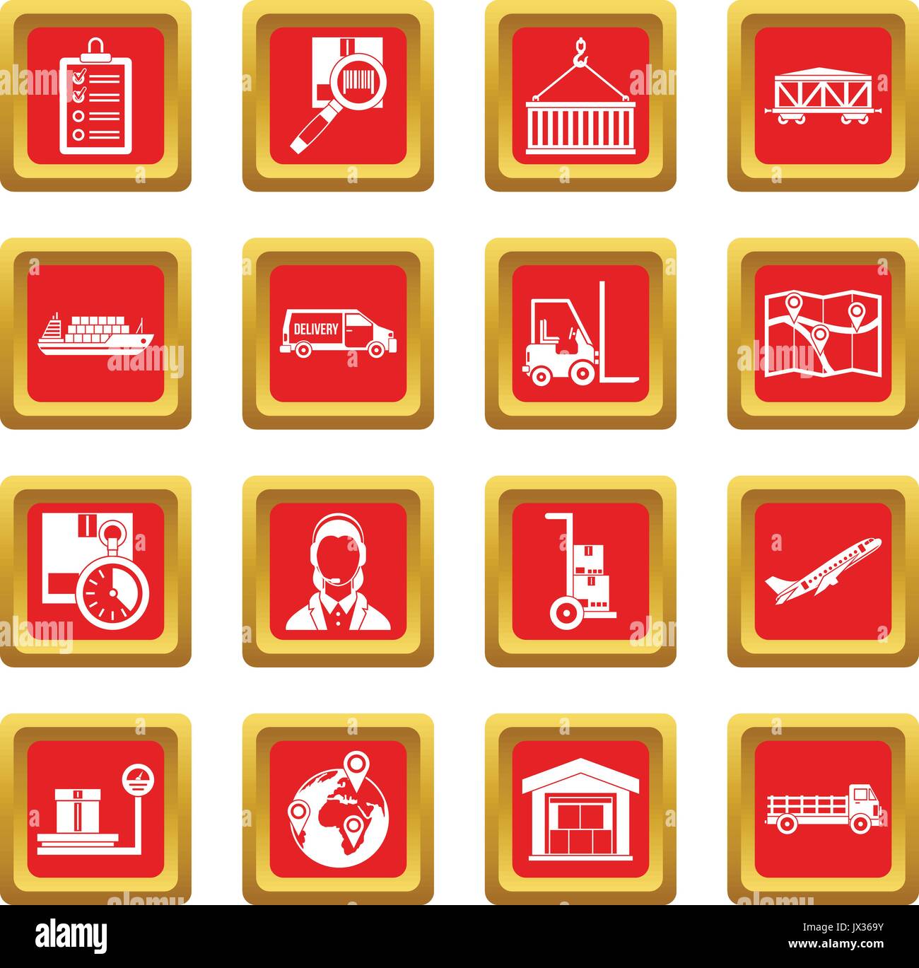 Logistic icons set red Stock Vector Image & Art - Alamy
