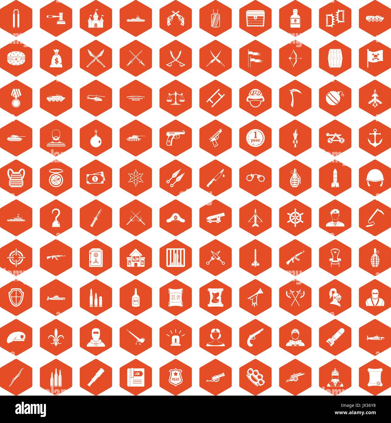 100 weapons icons hexagon orange Stock Vector Image & Art - Alamy
