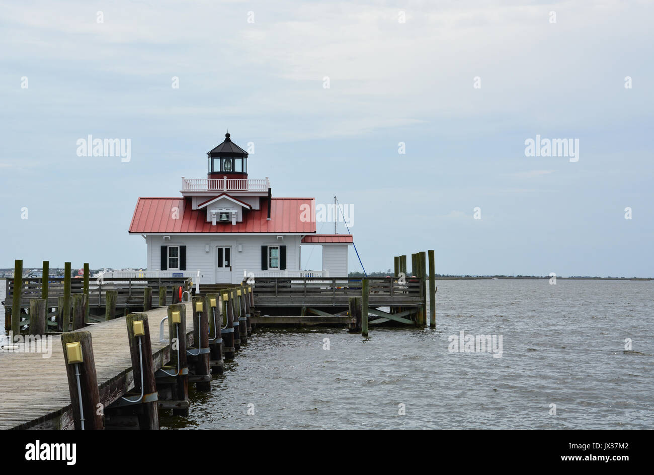 The Roanoke Marshes Lighthouse in Shallowbag Bay at the town of Manteo ...